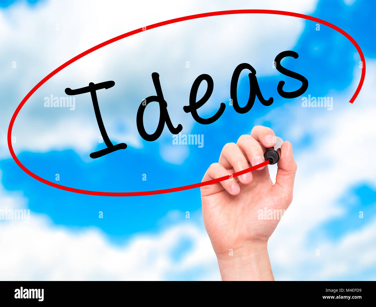Man Hand writing Ideas with black marker on visual screen Stock Photo ...