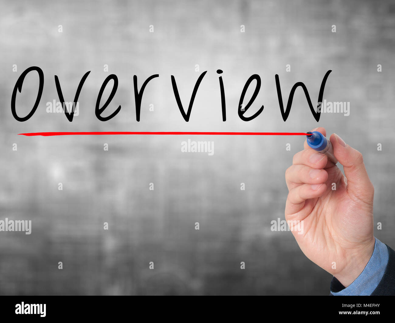 Man Hand writing Overview with marker on transparent wipe board Stock ...