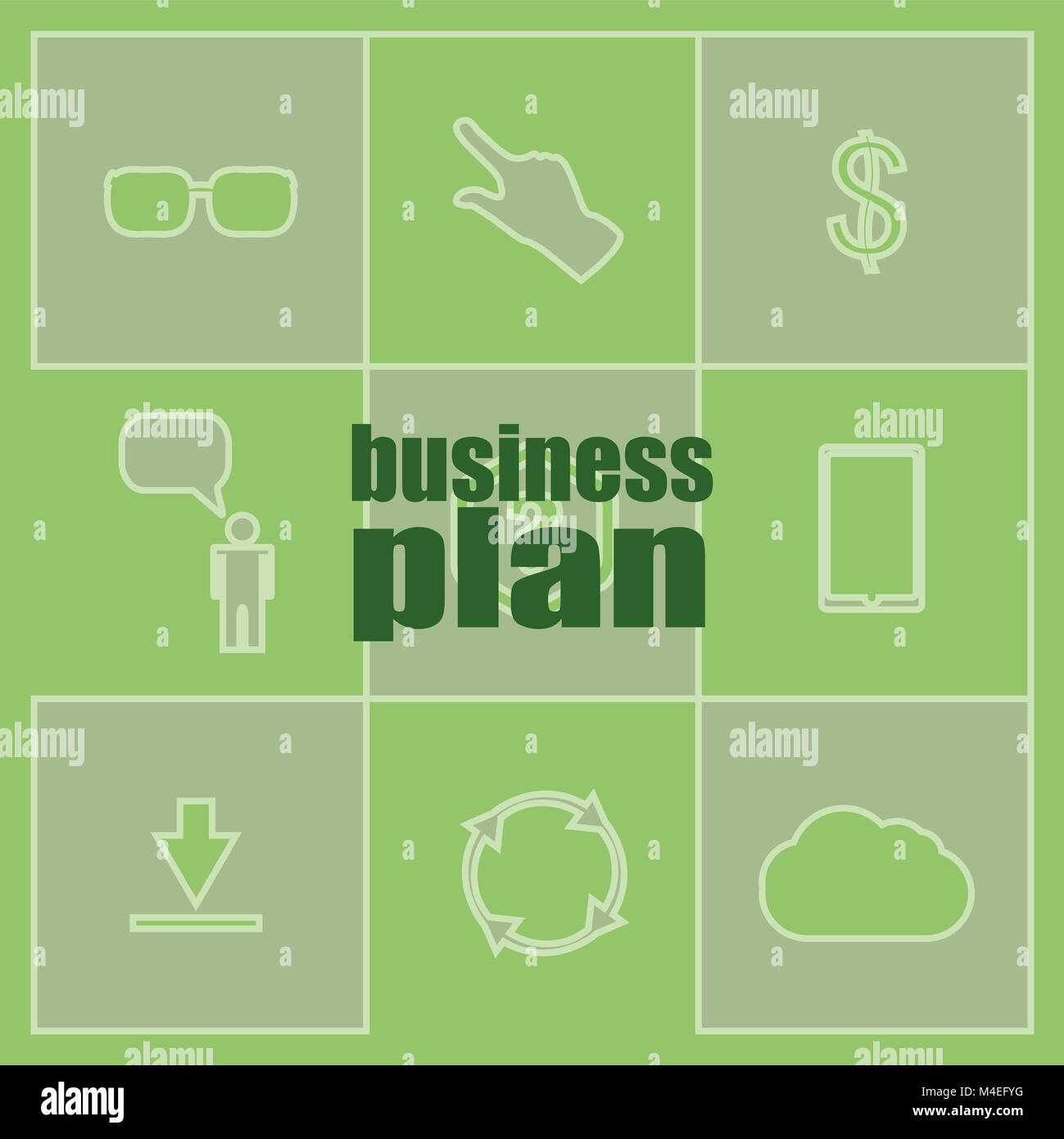 Management concept. business plan words . Icon and button set Stock ...