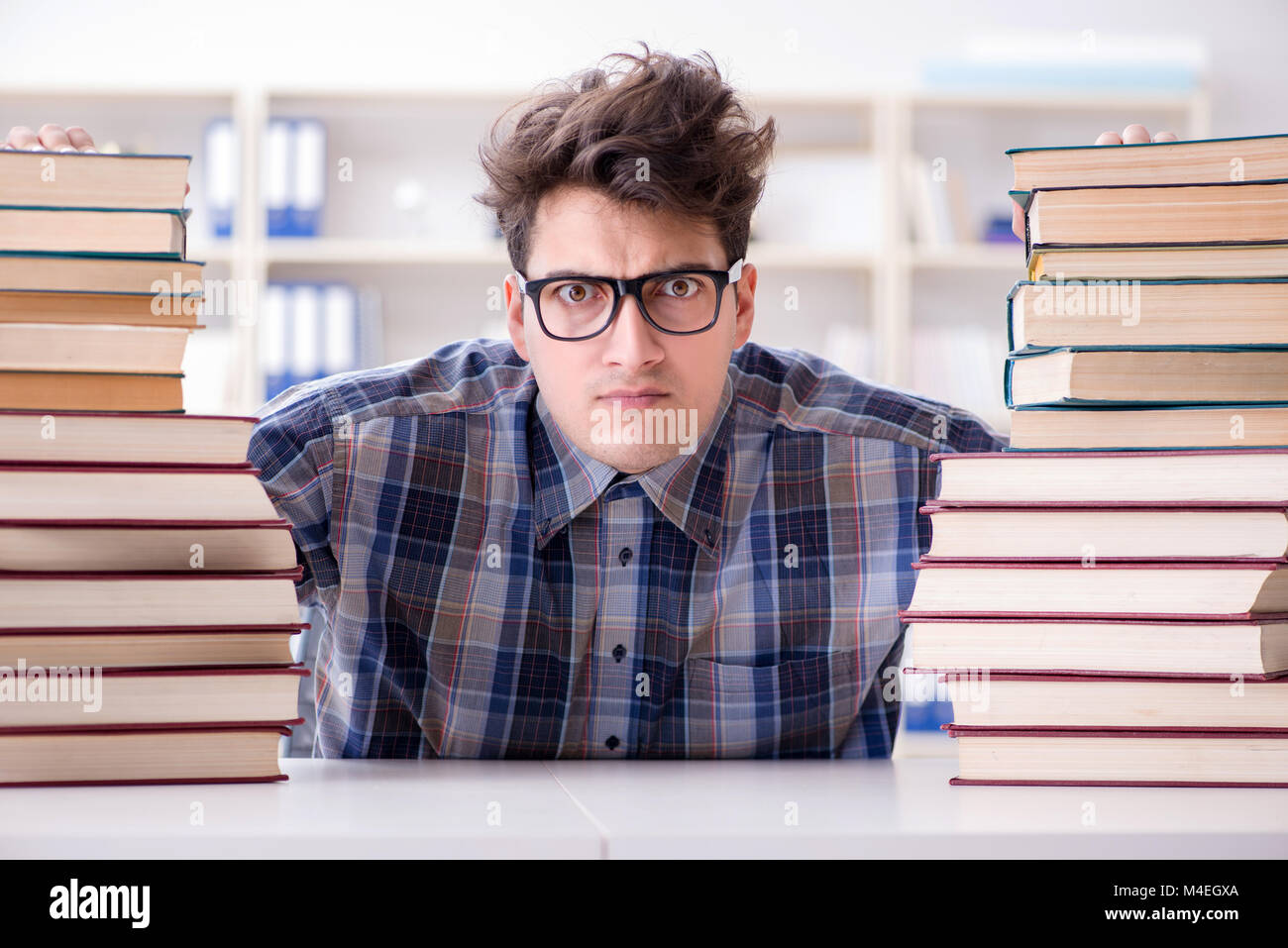 Nerd funny student preparing for university exams Stock Photo - Alamy