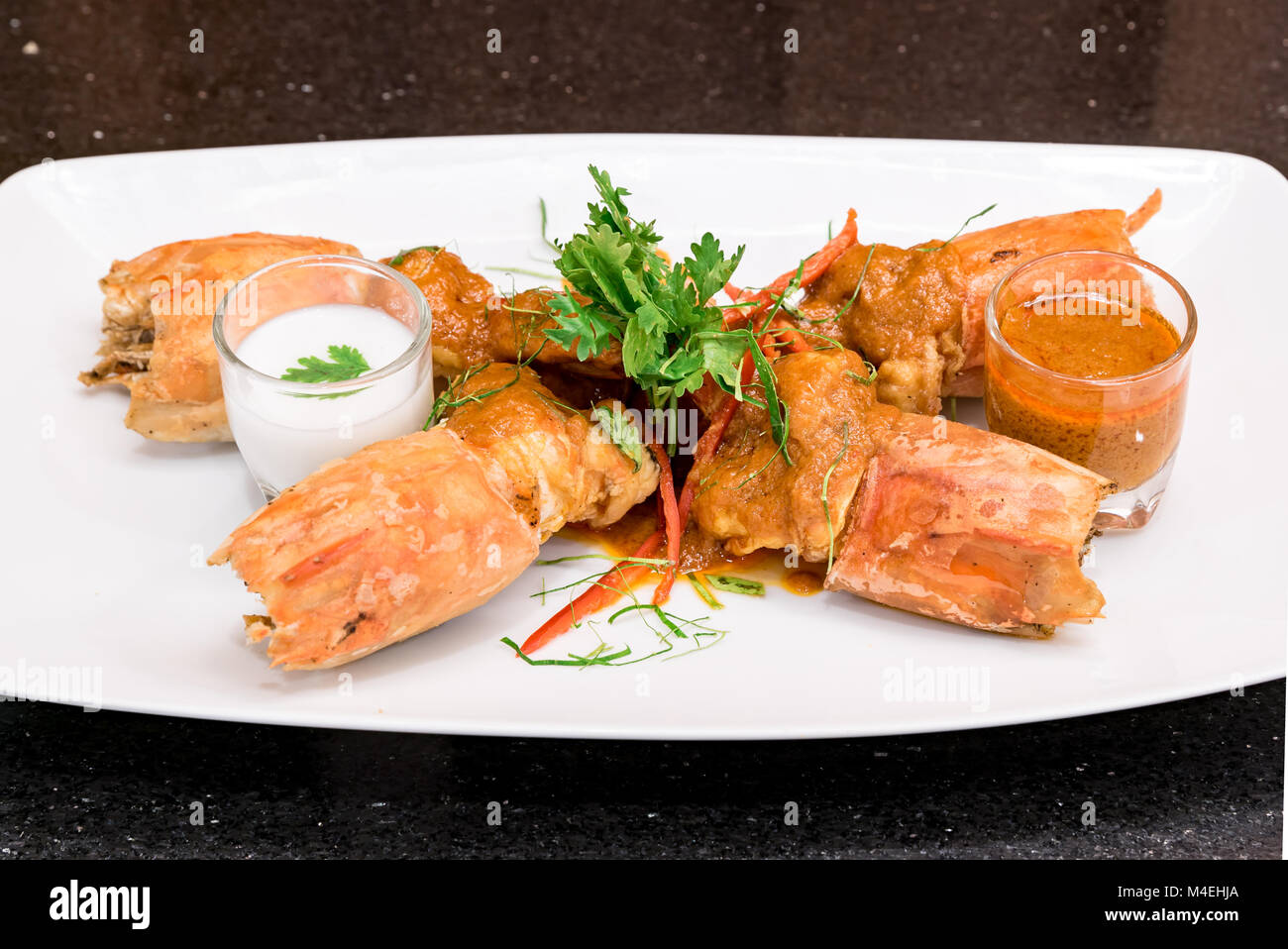 Fried Tiger River Prawn Red Curry Paste Chu Chee Kung Stock Photo - Alamy