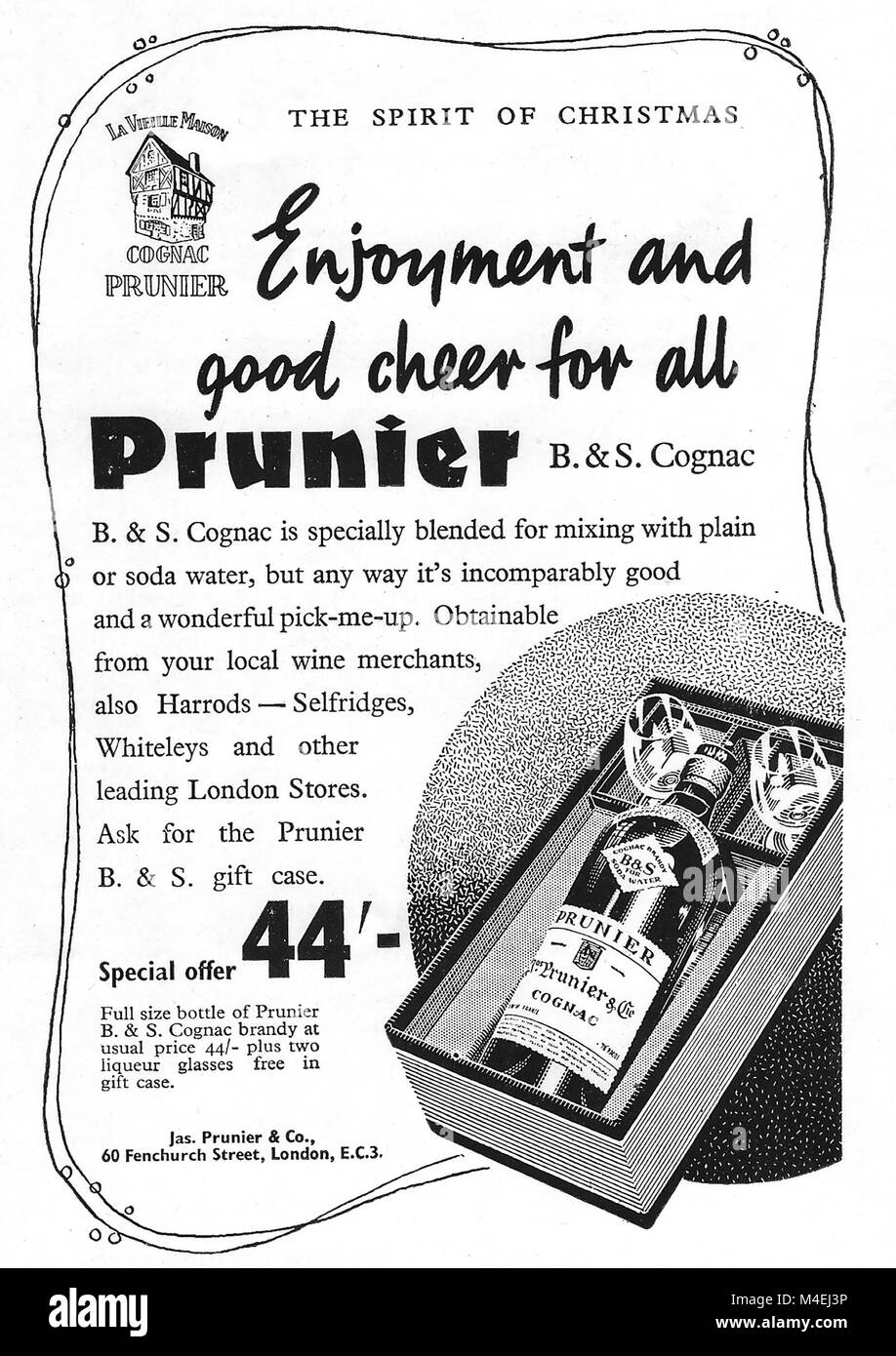 Prunier cognac advert, advertising in Country Life magazine UK 1951 ...