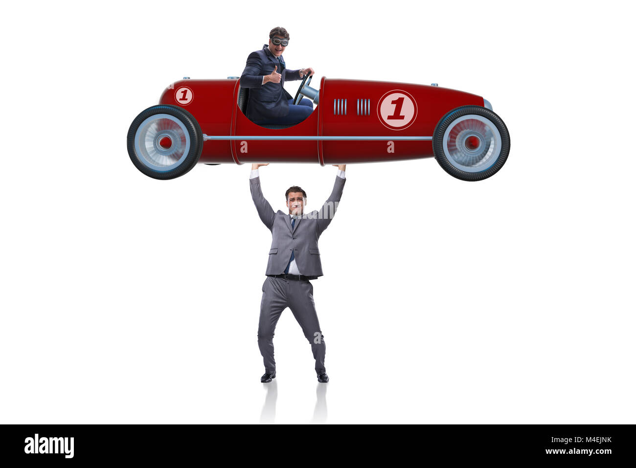 Businessman lifting sports car in power concept Stock Photo - Alamy