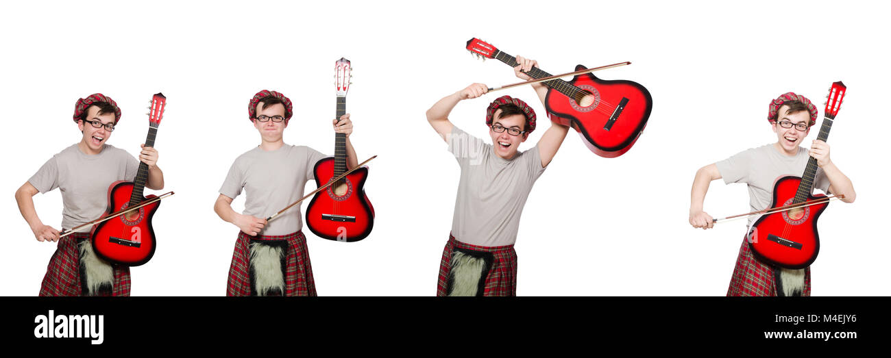 Funny scotsman with musical instrument isolated on white Stock Photo ...