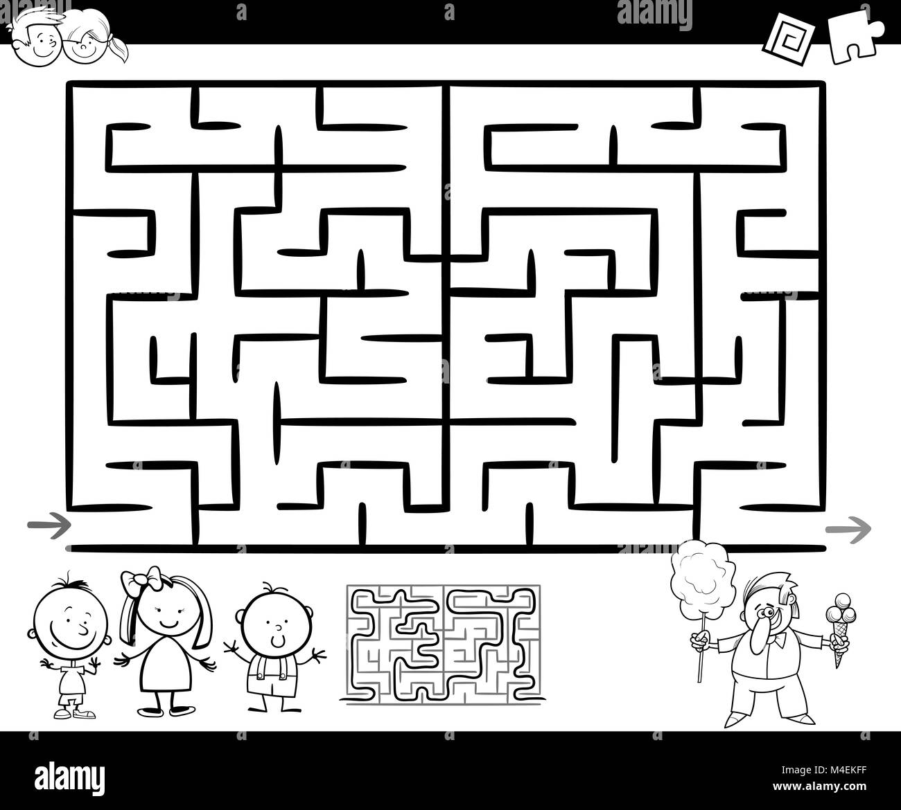 maze or labyrinth game coloring page Stock Photo - Alamy