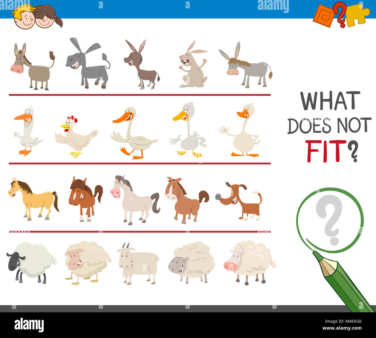 find wrong animal in the row Stock Photo - Alamy