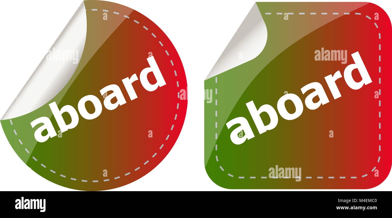 aboard word stickers set icon button isolated on white Stock Photo - Alamy