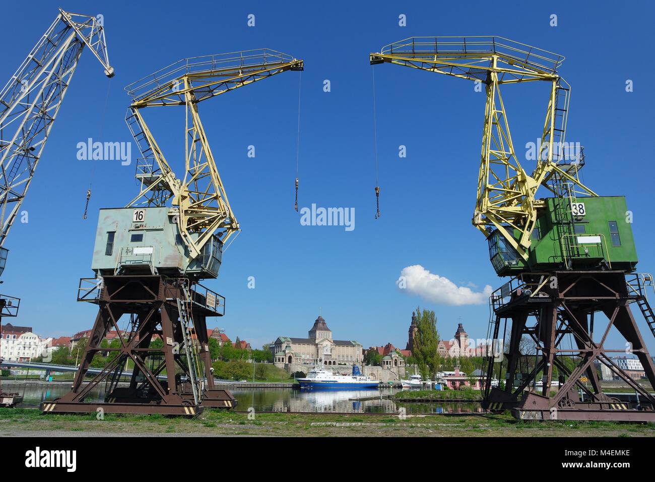 Stettin, old port cranes on the Odra Stock Photo - Alamy