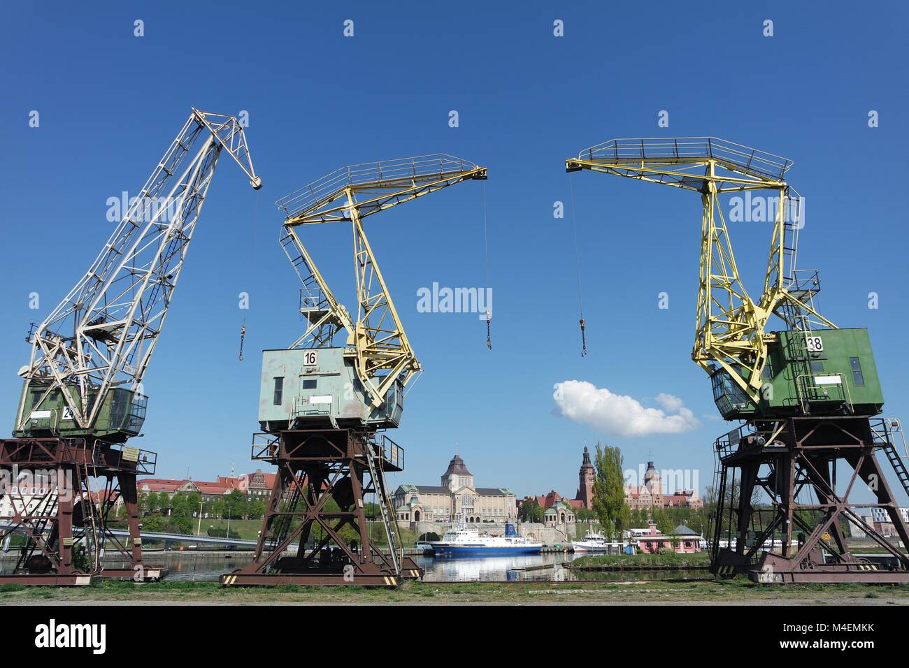 Stettin, old port cranes on the Odra Stock Photo - Alamy