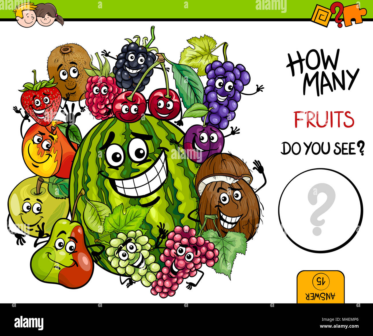 counting fruits educational activity Stock Photo - Alamy