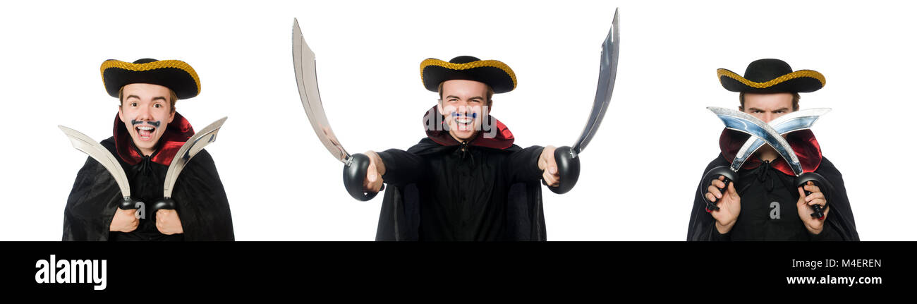 Young pirate holding sword isolated on white Stock Photo - Alamy