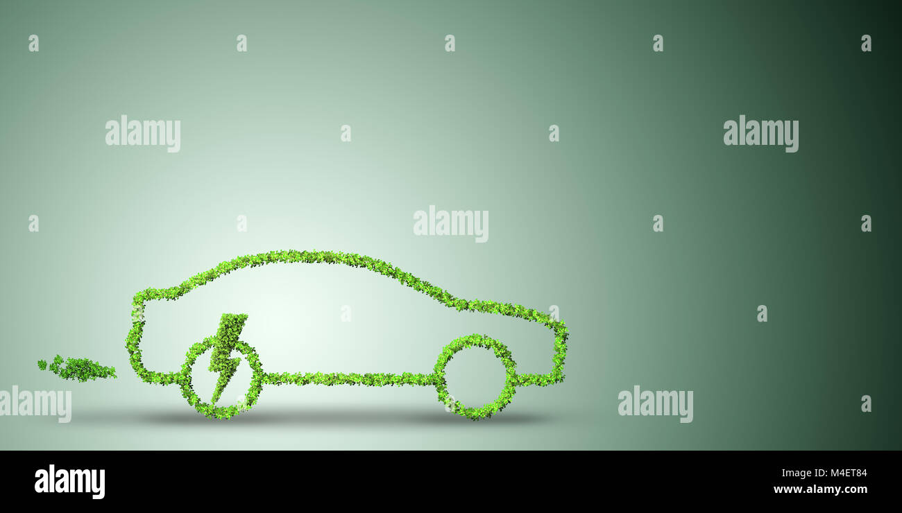 Electric car concept in green environment concept - 3d rendering Stock ...