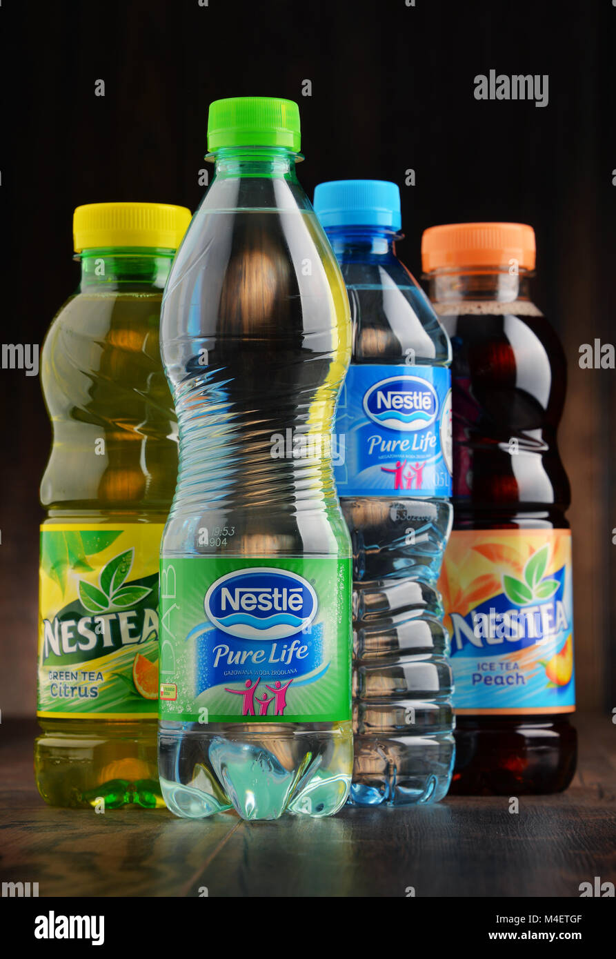 Bottles of Nestle drinks Stock Photo - Alamy