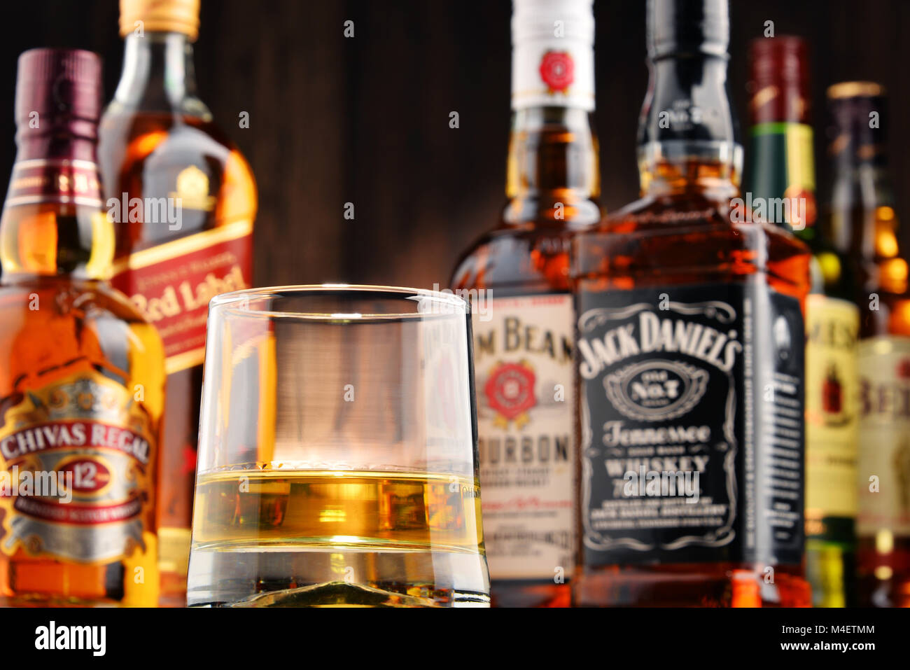 Bottles of global whiskey brands Stock Photo - Alamy