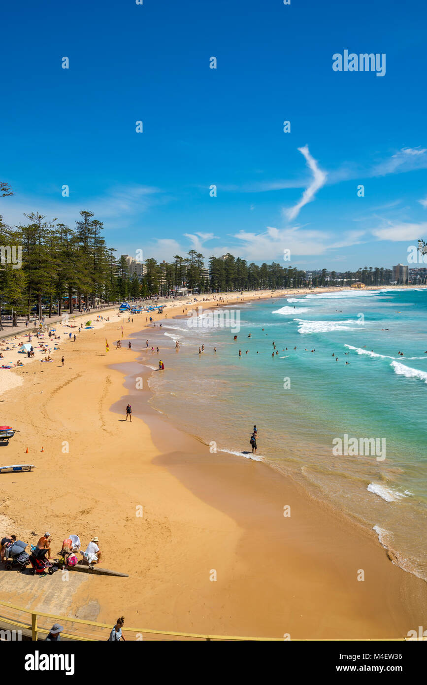 Manly Beach on a summer day with blue sky, Sydney, Australia Stock ...