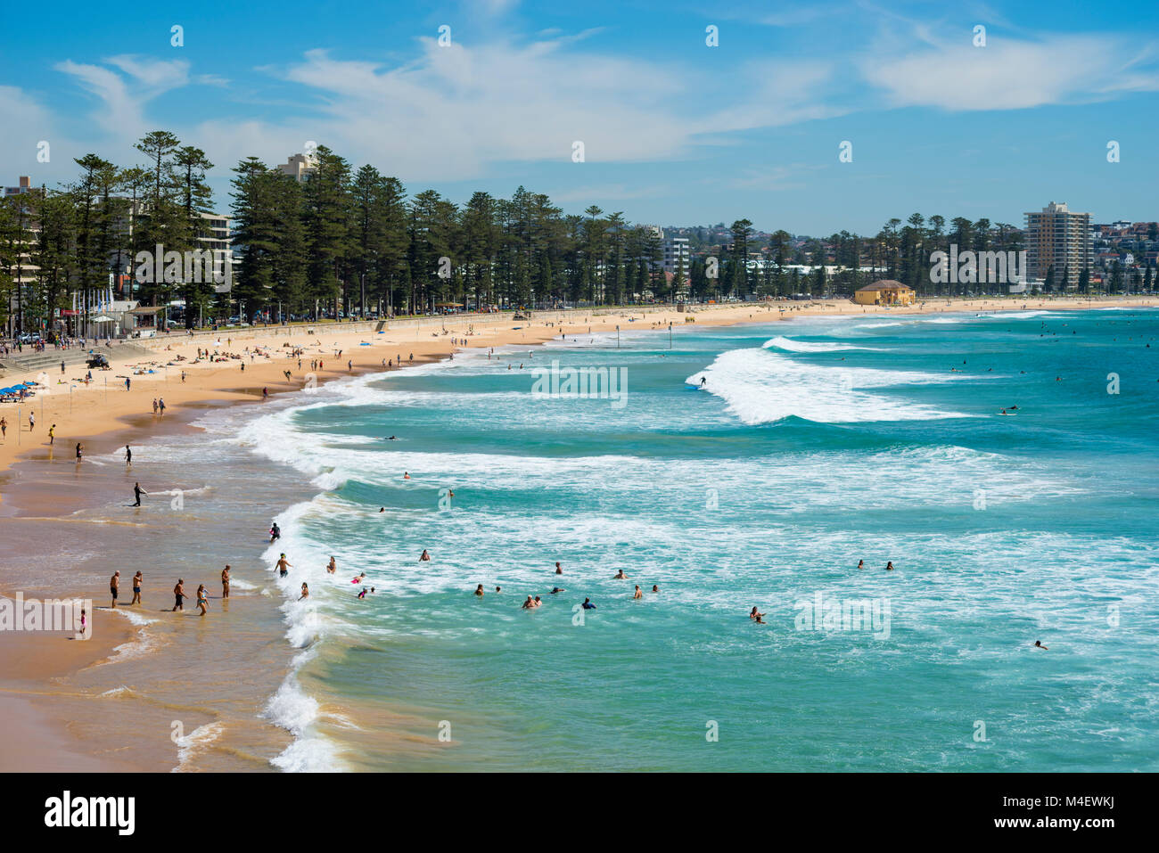 Manly Beach on a summer day with blue sky, Sydney, Australia Stock ...