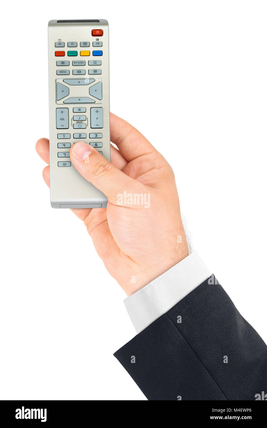 Hand with remote control Stock Photo - Alamy