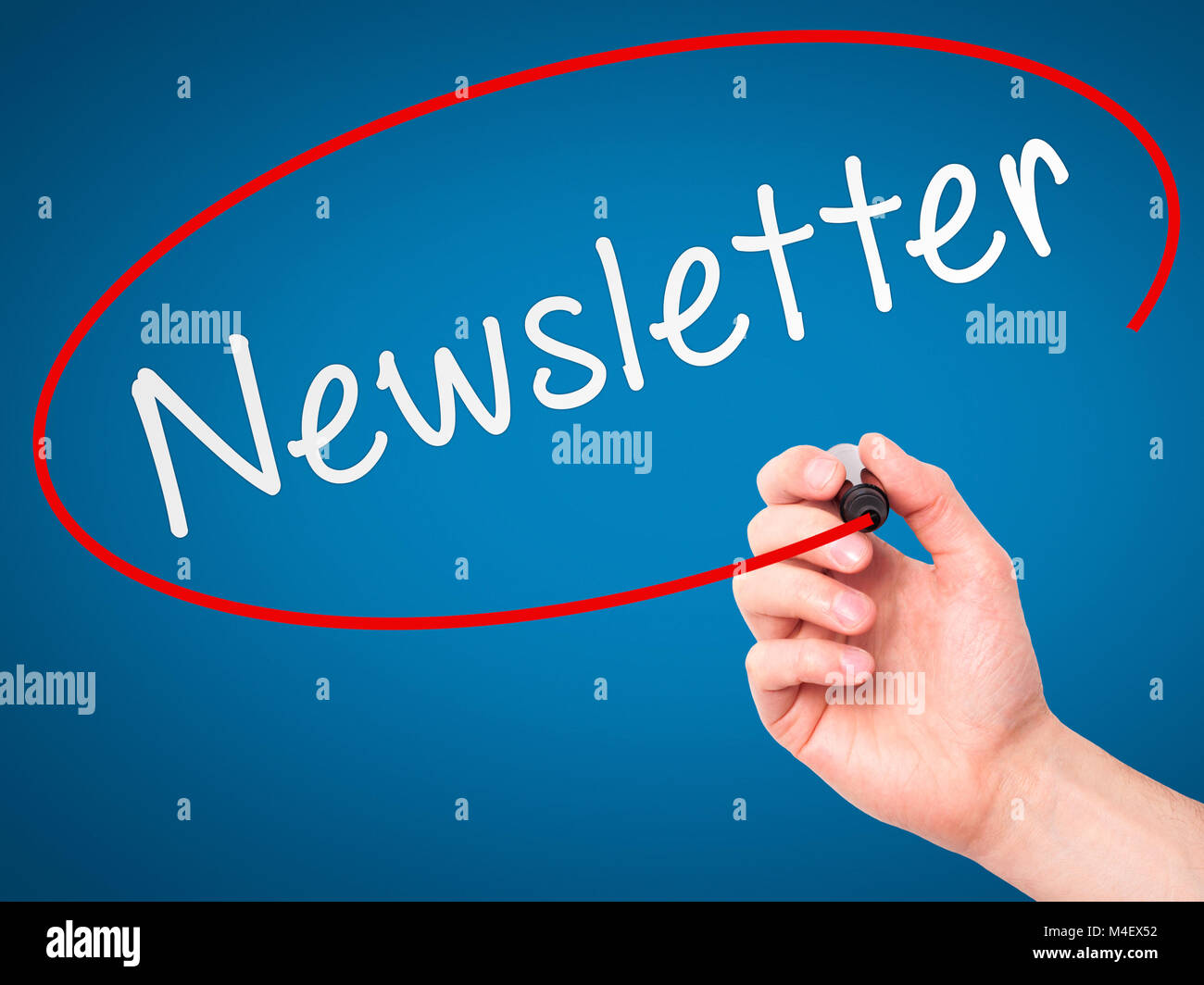 Man Hand writing Newsletter on visual screen Stock Photo - Alamy