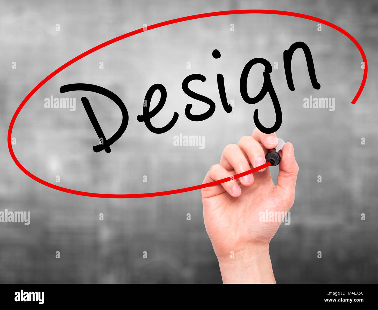 Man Hand writing Design with black marker on visual screen Stock Photo ...