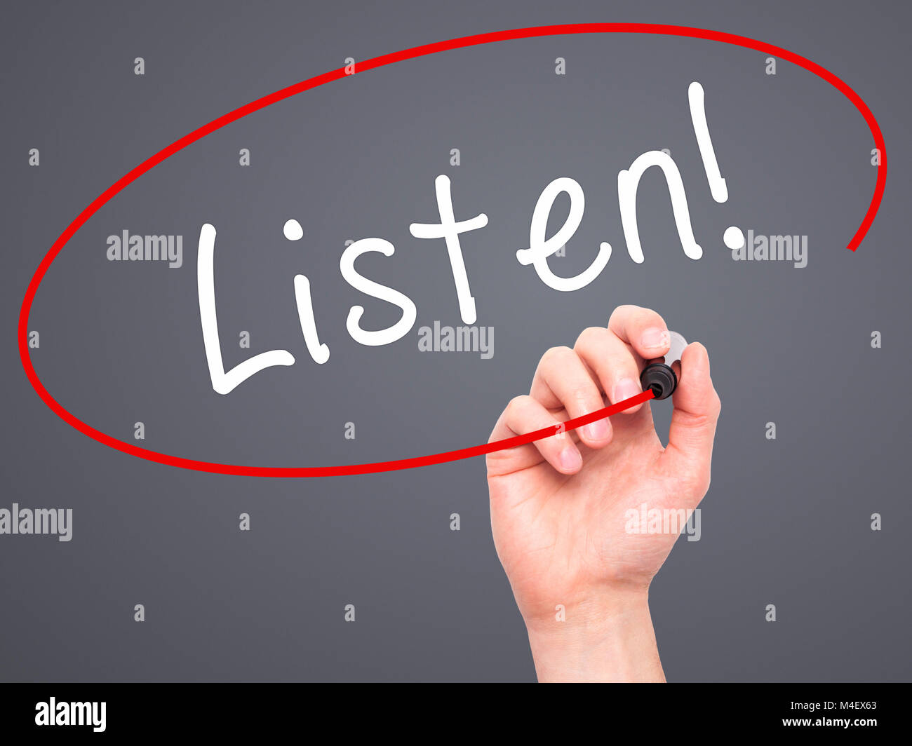 Man Hand writing Listen with black marker on visual screen Stock Photo ...