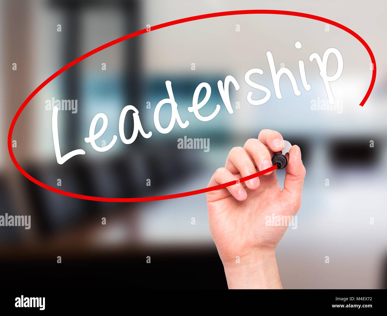 Man Hand writing Leadership with black marker on visual screen Stock ...