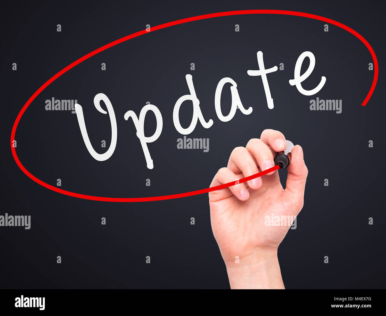 Man Hand writing Update with marker on transparent wipe board Stock ...