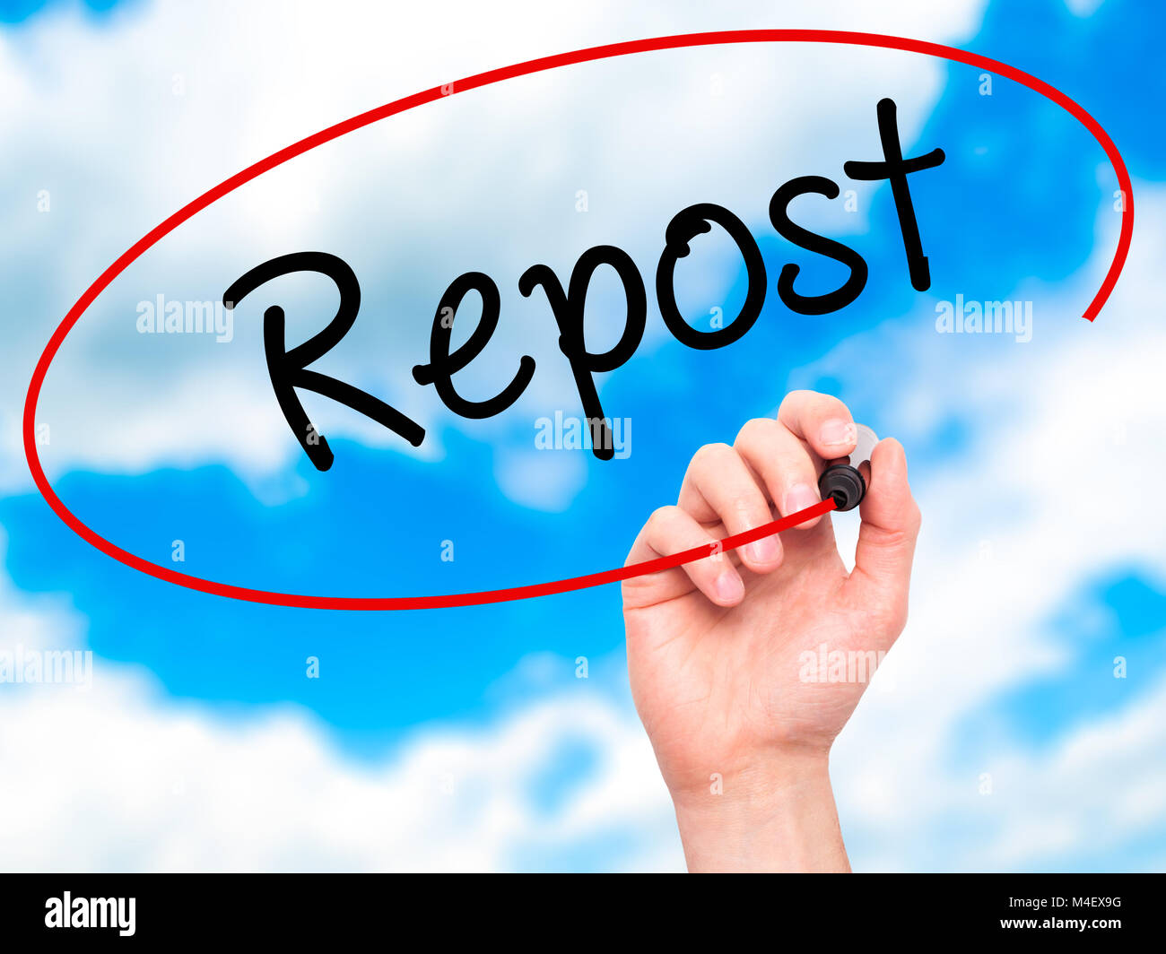 Man Hand writing Repost with black marker on visual screen Stock Photo ...