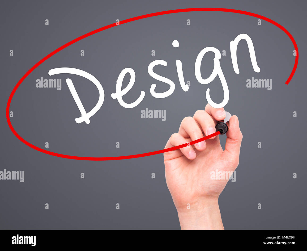 Man Hand writing Design with black marker on visual screen Stock Photo ...