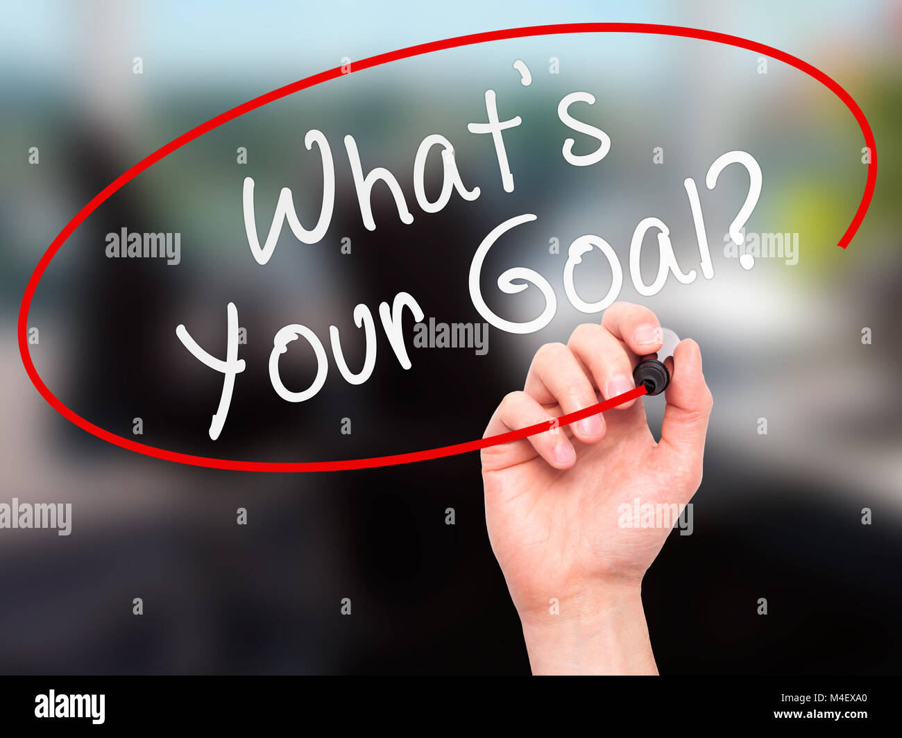 Man hand writing Whats Your Goal on visual screen Stock Photo - Alamy