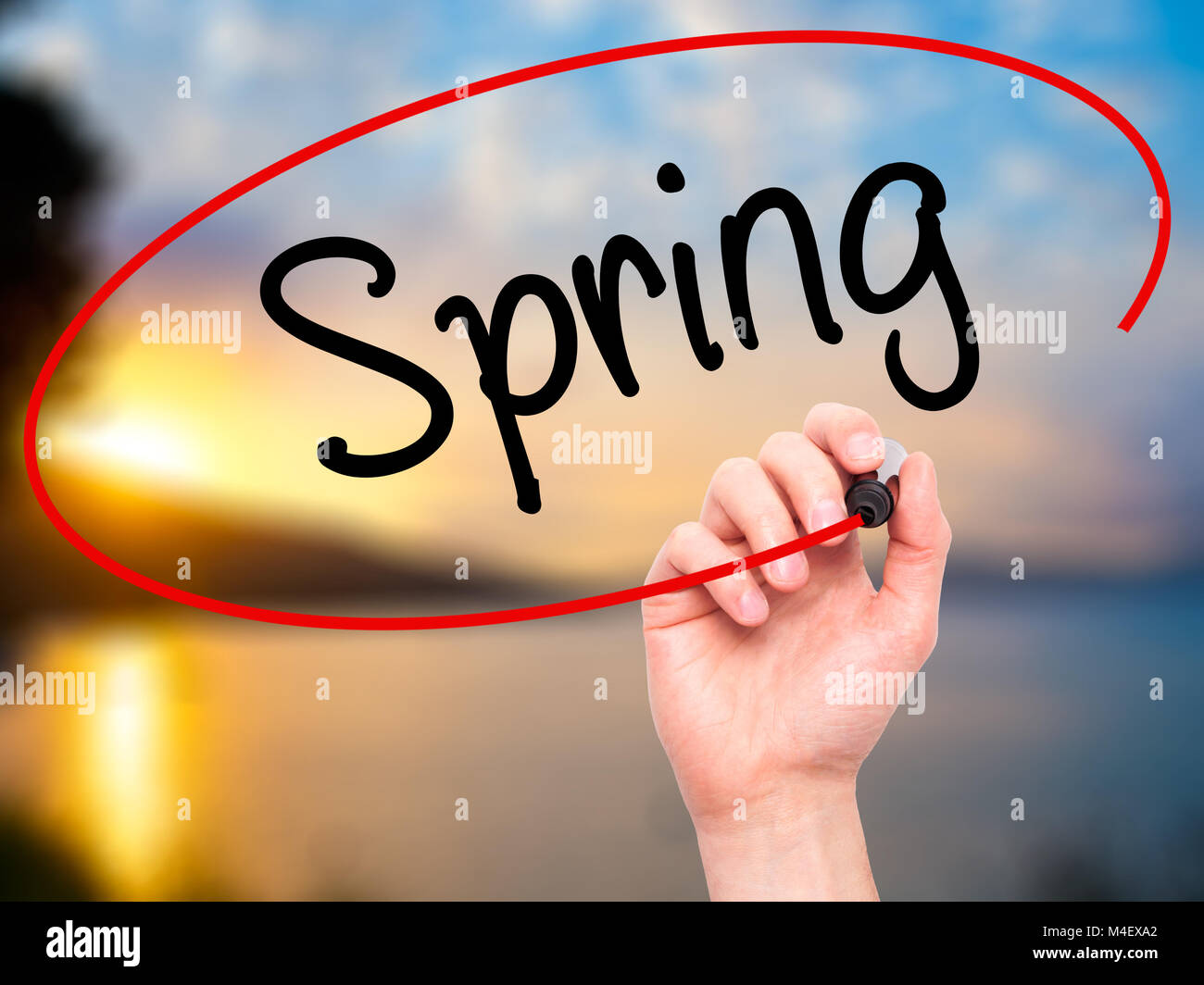 Man Hand writing Spring with black marker on visual screen Stock Photo ...
