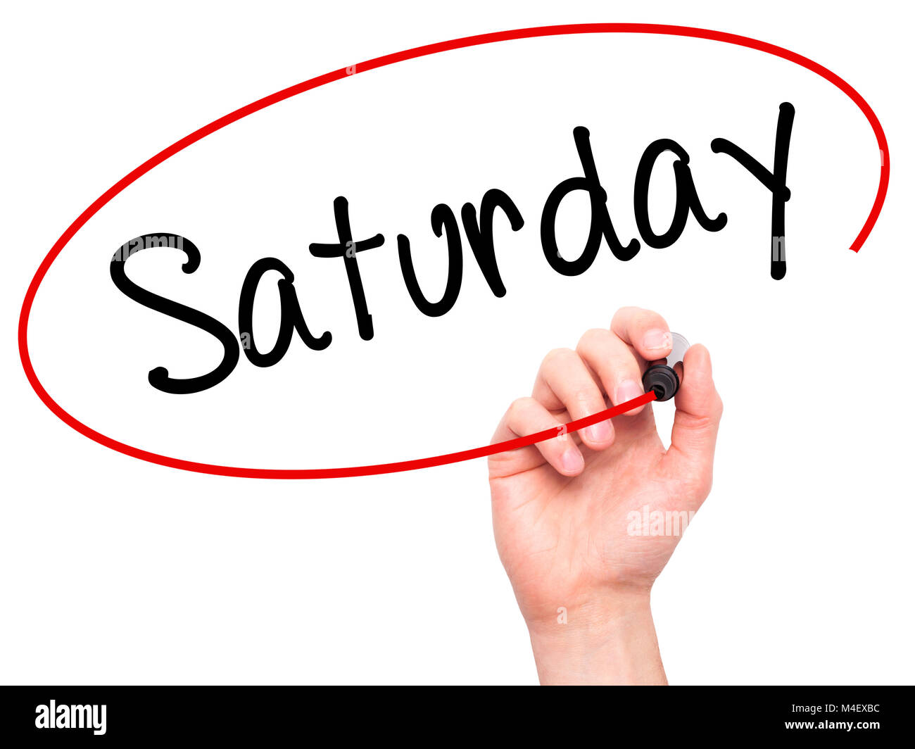 Man Hand writing Saturday with black marker on visual screen Stock ...