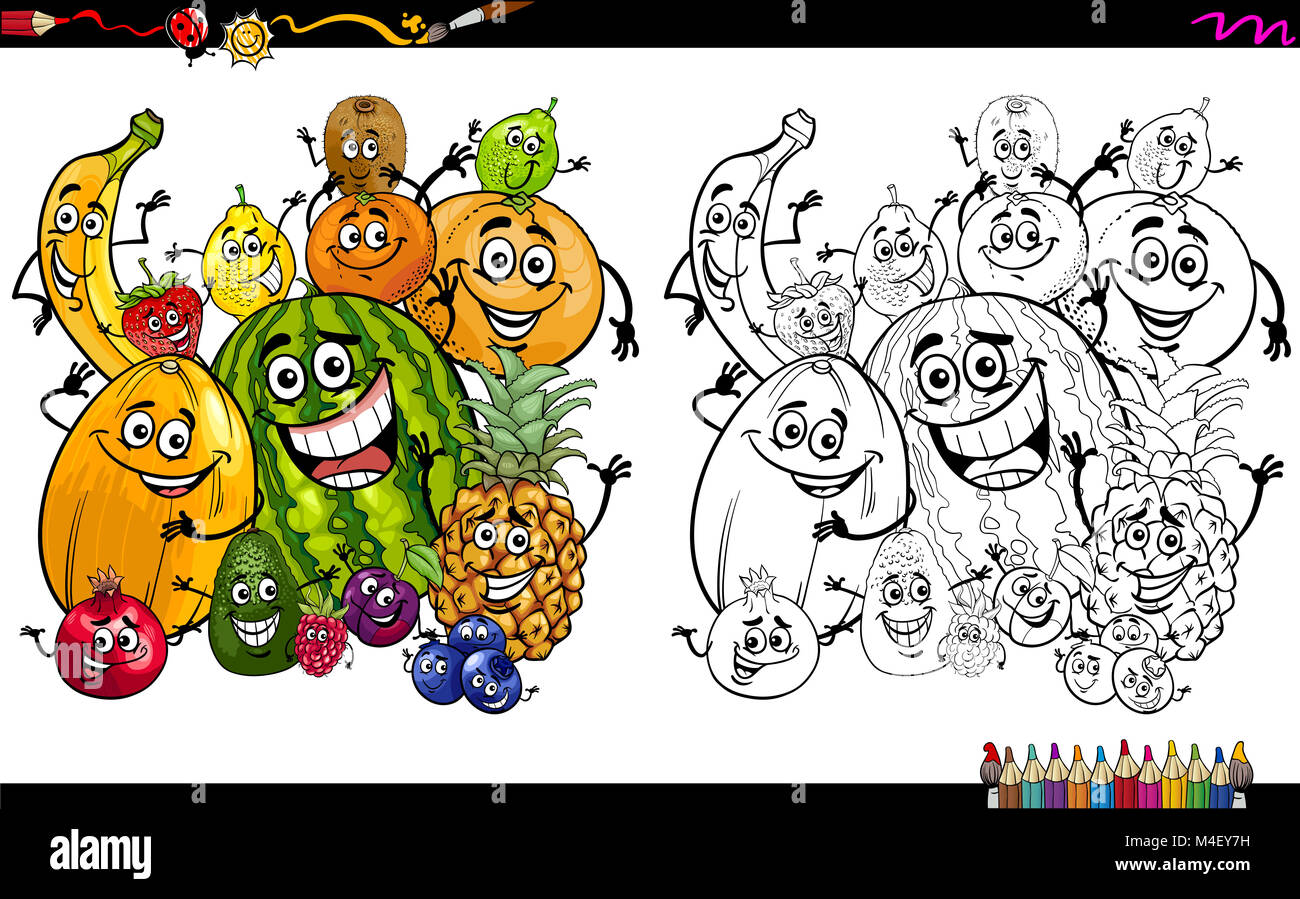 cartoon fruits coloring page Stock Photo - Alamy
