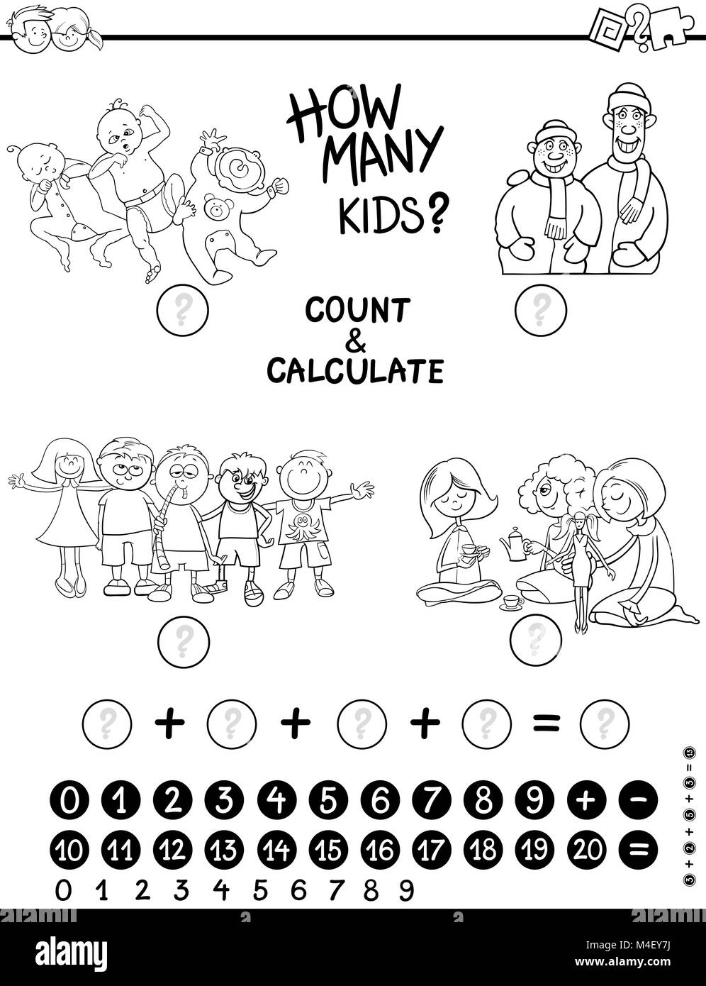 count and calculate game coloring page Stock Photo - Alamy