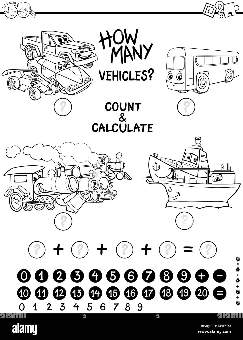 Cartoon school objects coloring page Black and White Stock Photos ...