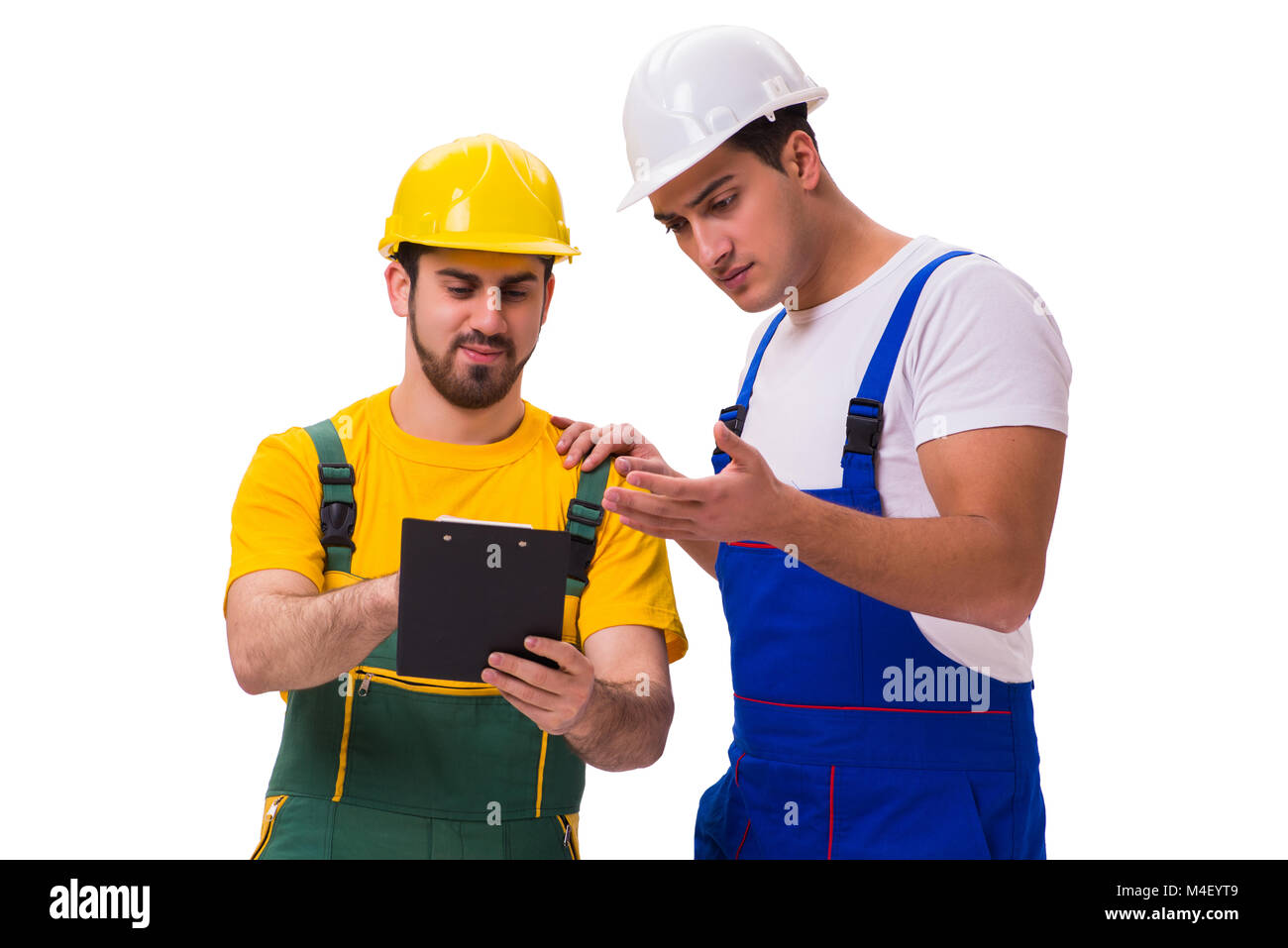 Two workers isolated on the white background Stock Photo - Alamy