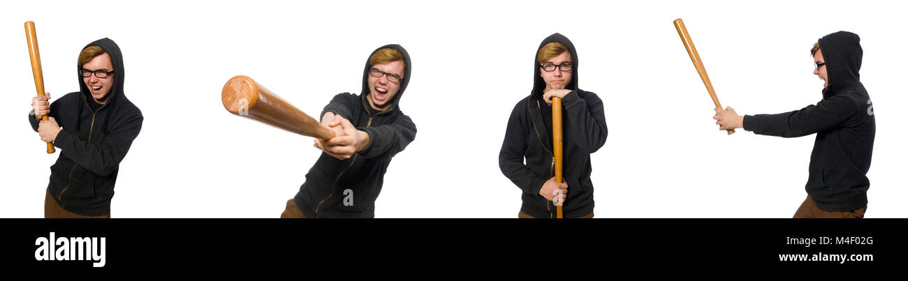 Aggressive man with baseball bat isolated on white Stock Photo - Alamy