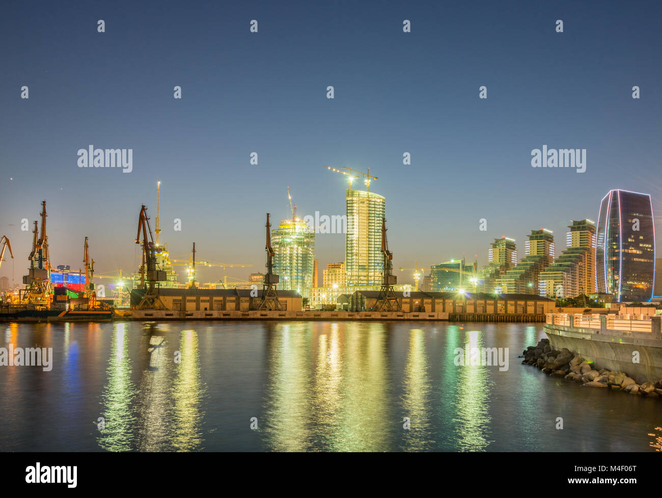 Night view of sea port in Baku Azerbaijan Stock Photo - Alamy