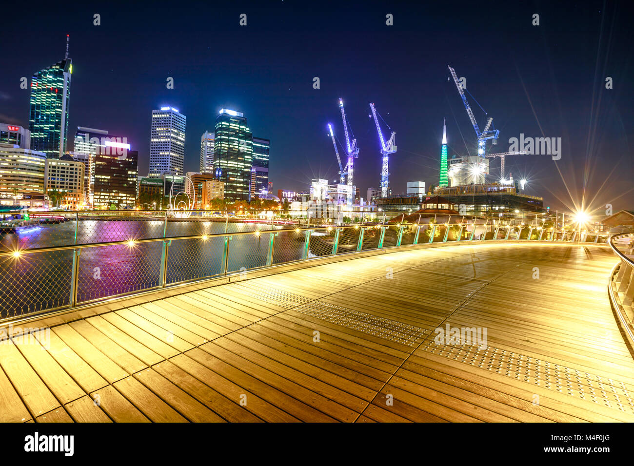 Perth, Australia - Jan 5, 2018: wooden walkway of Elizabeth Quay ...