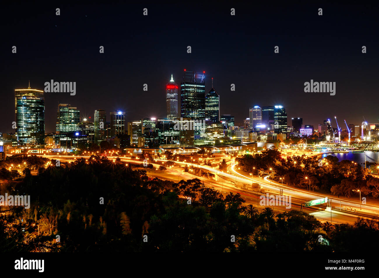Panoramic view from King's Park near War Memorial of Perth Skyline with ...