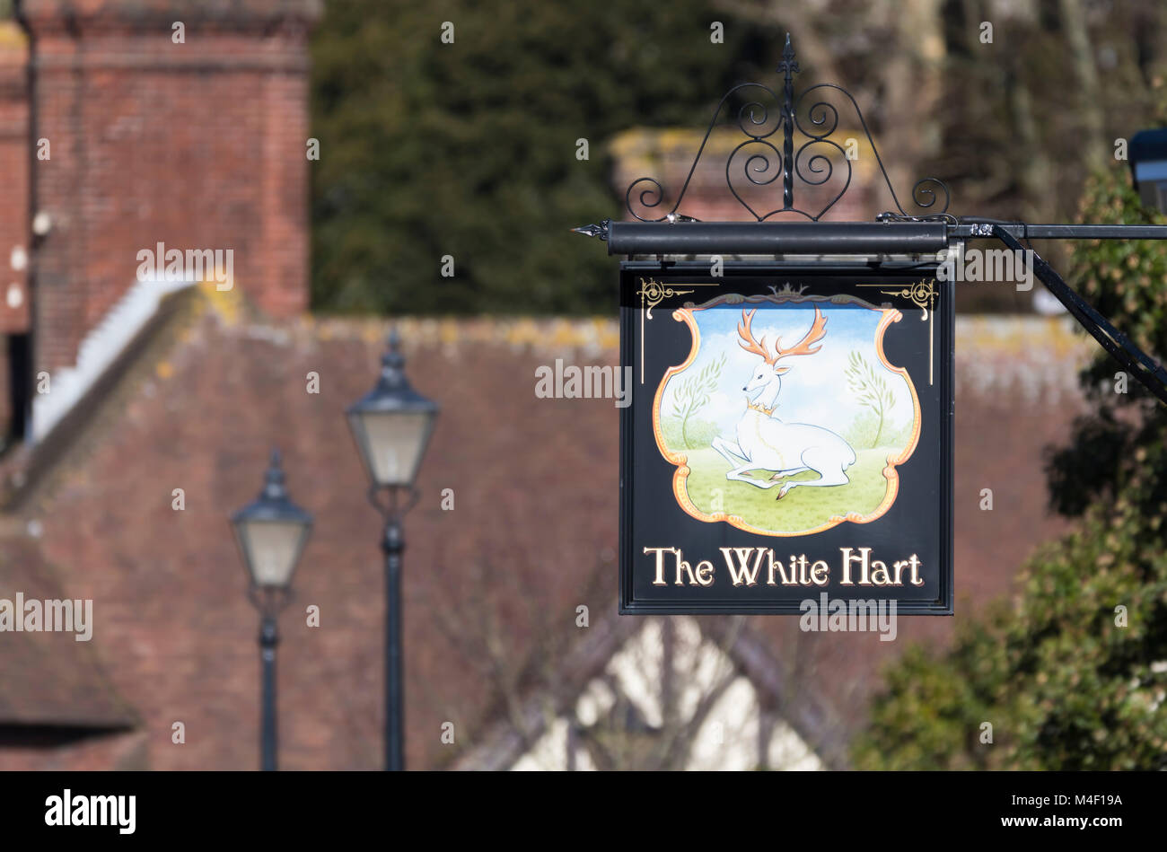 Hanging sign for The White Hart pub in England, UK Stock Photo - Alamy