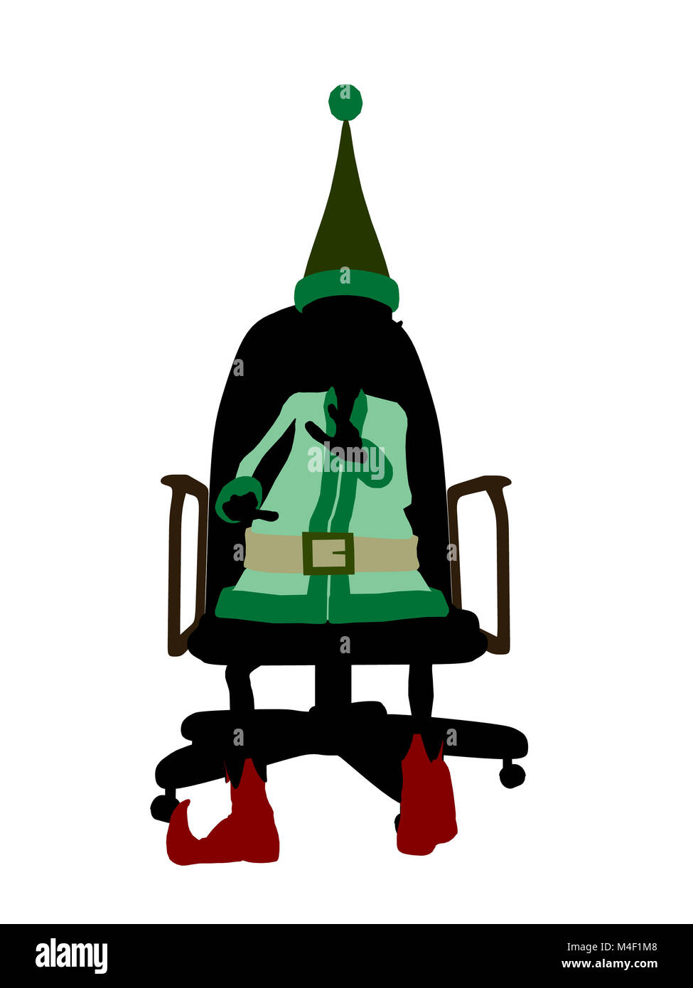 A christmas elf sitting in a chair illustration silhouette on a white ...