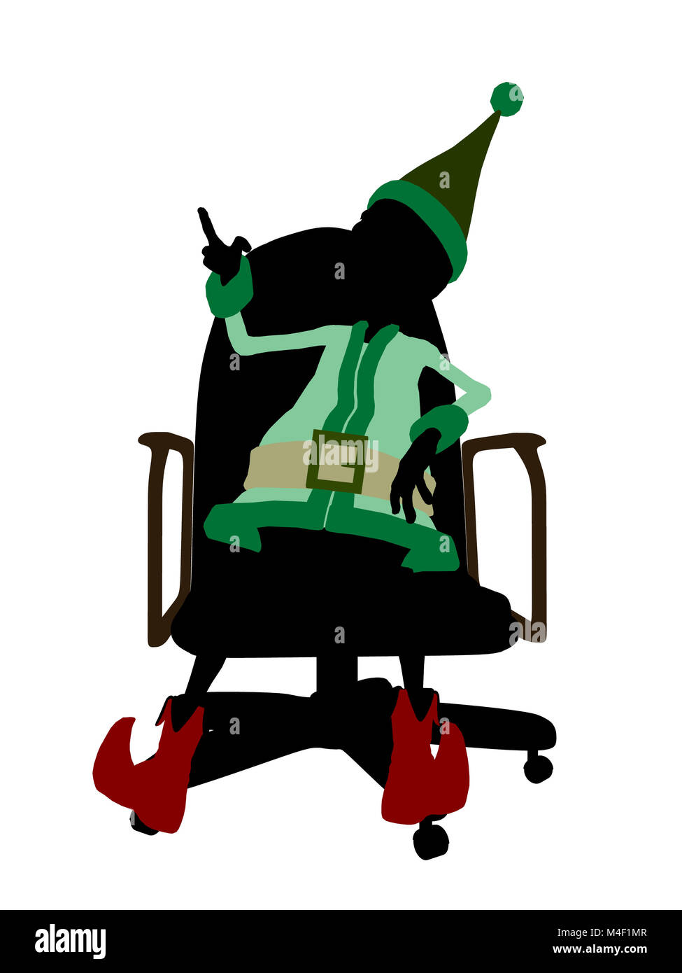A christmas elf sitting in a chair illustration silhouette on a white ...