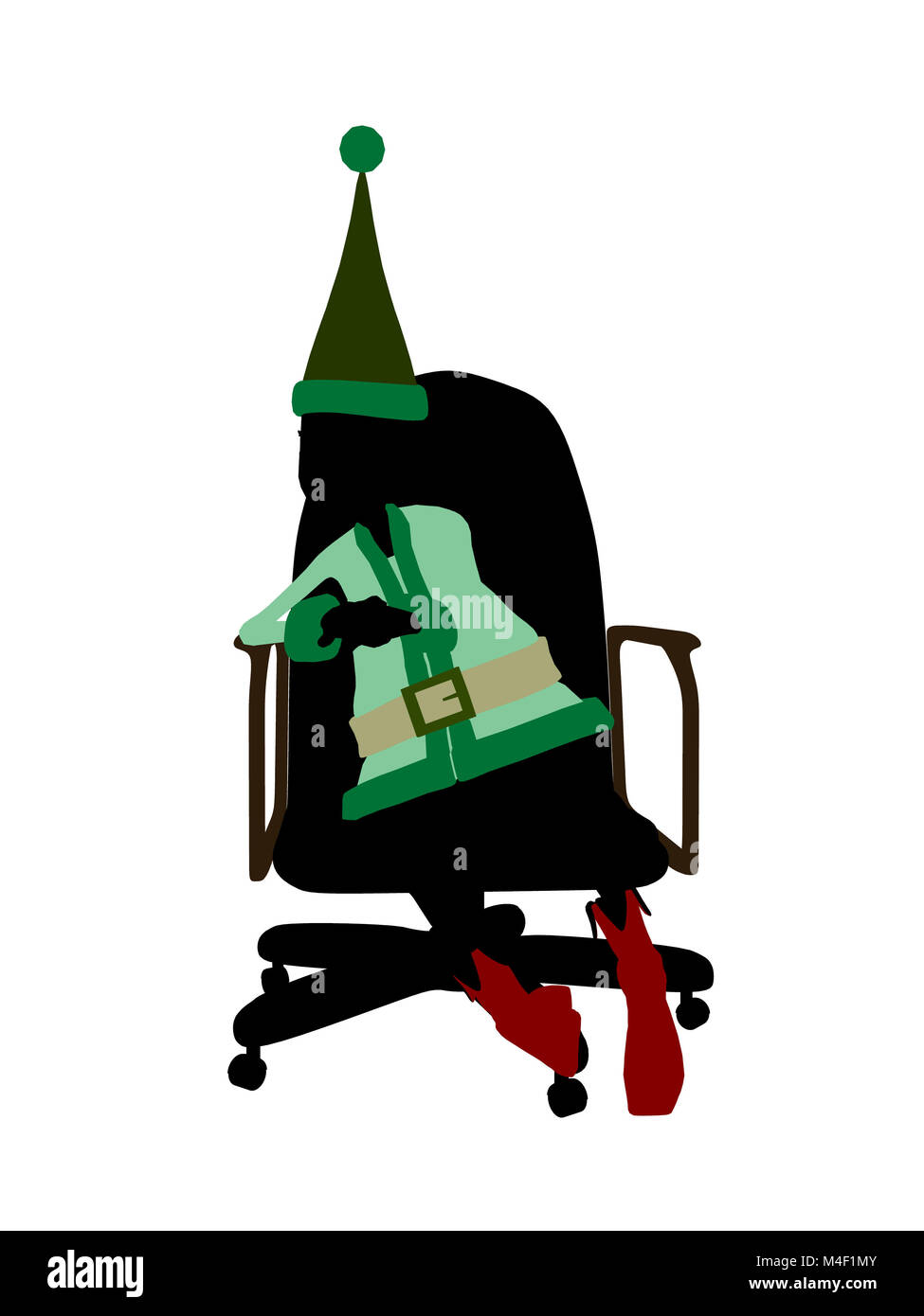 A christmas elf sitting in a chair illustration silhouette on a white ...