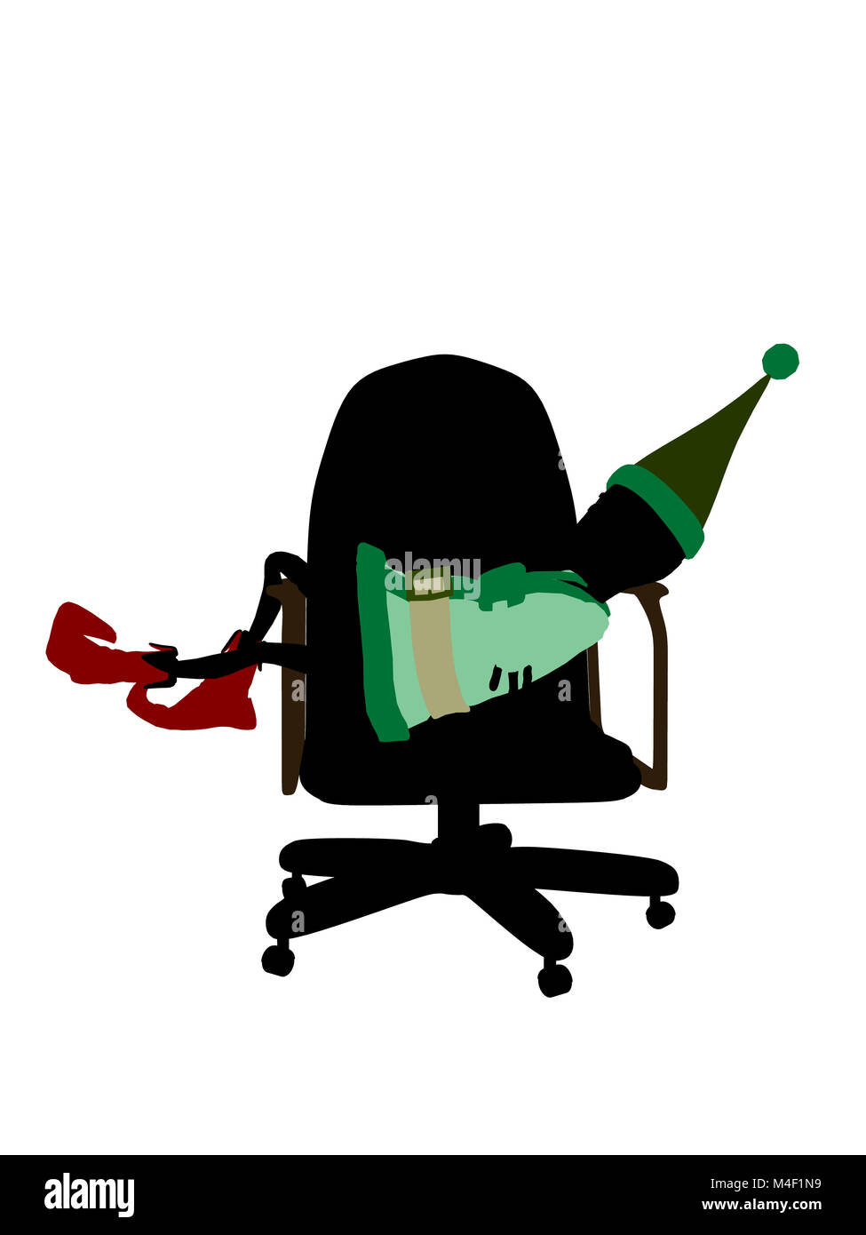 A christmas elf sitting in a chair illustration silhouette on a white ...