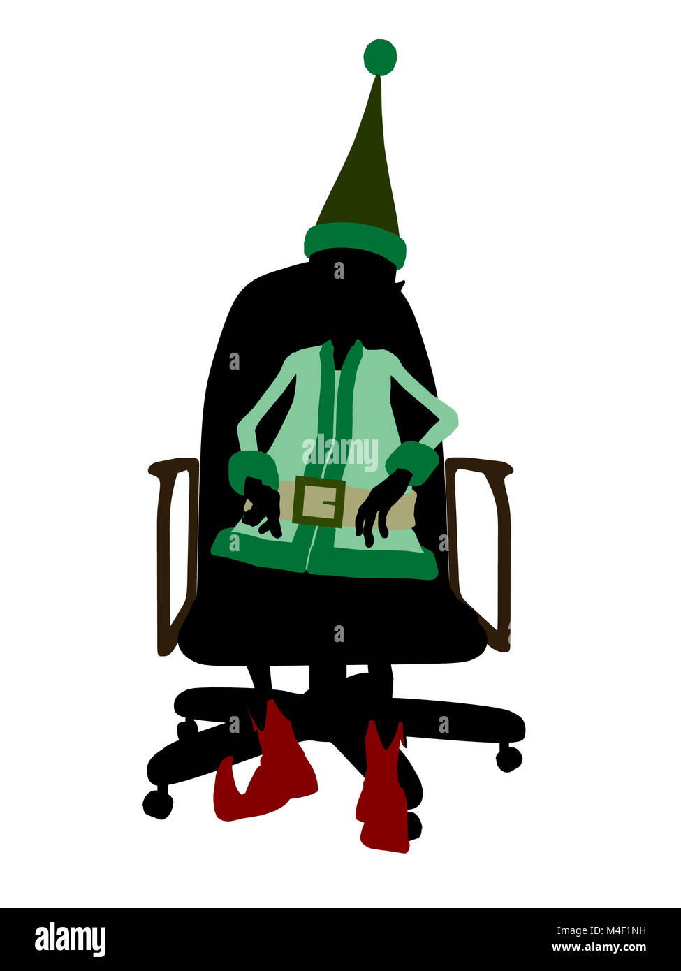 A christmas elf sitting in a chair illustration silhouette on a white ...