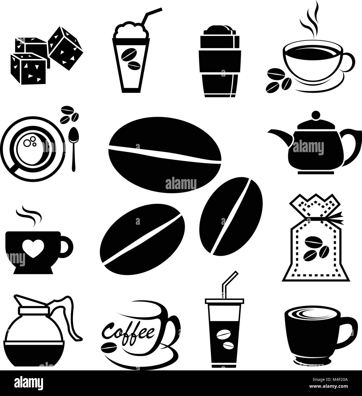 coffee icon set with accessory and ingredient of bean, jar, cup, jug ...
