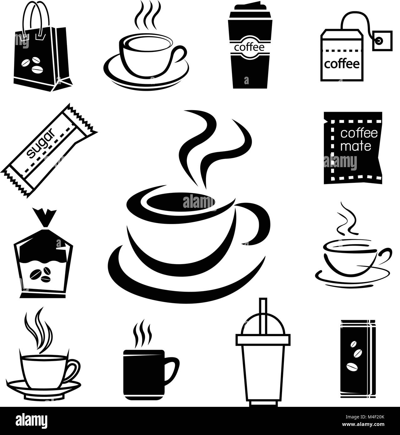 coffee icon set with accessory and ingredient of cup, glass, sugar, bag ...