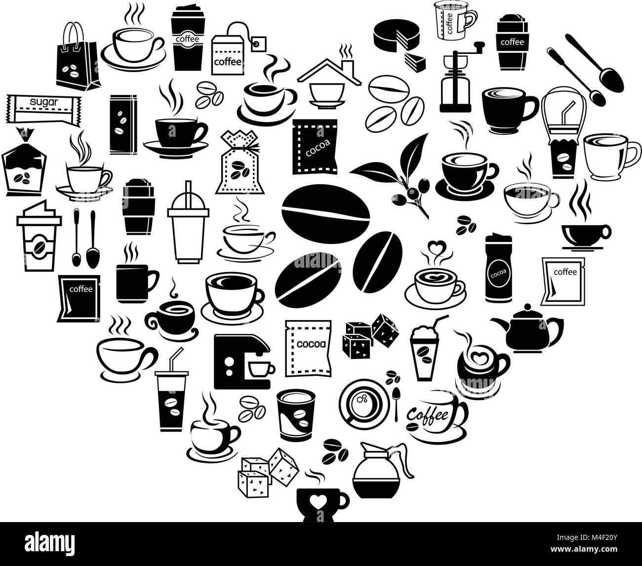 coffee icon set with accessory and ingredient of bean, jar, cup, jug ...