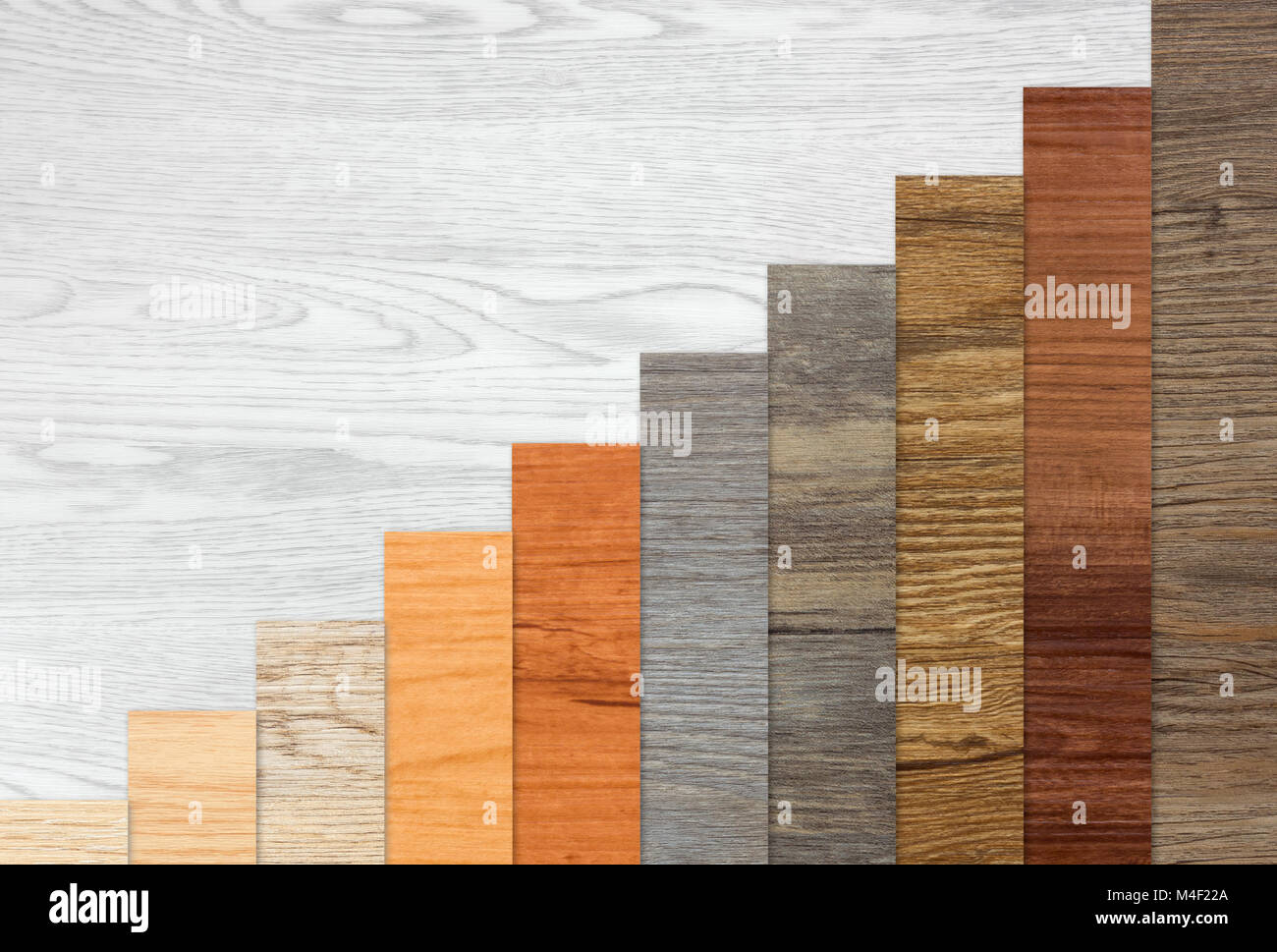 Wood textured graph bars in linear ascending order over a white wood ...