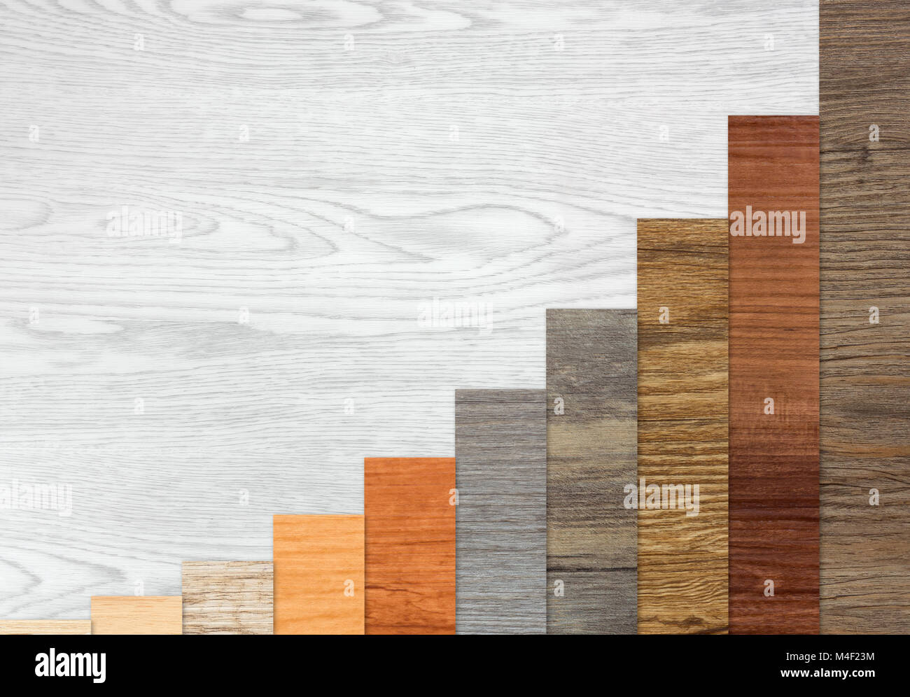 Wood textured graph bars following an exponential growth over a white ...
